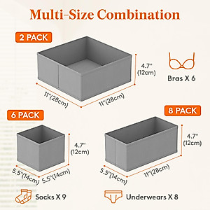 Lifewit Drawer Organizer Clothes for Closet 16 Pack, 3 Sizes Underwear Wardrobe Drawer Dividers, Fabric Foldable Dresser Storage Organizer Bins for Sock, Bra, Lingerie, Undies, Grey