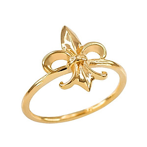 Religious Jewelry Dainty 14k Yellow Gold Fleur-de-Lis Ring (Size 9)