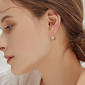 Daisy Leverback Earrings 925 Sterling Silver Flower Earrings Daisy Flower Hoop Earrings Daisy Flower Jewelry for Women