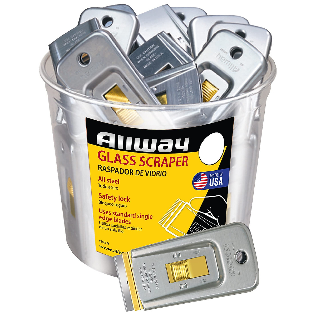 ALLWAY GS50 Safety Glass Scrapers, 50 Pack