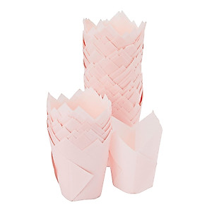 100 Pack Tulip Pink Cupcake Liners, Medium Baking Cups, and Muffin Wrappers, Perfect for Birthday Parties, Weddings, Baby Showers, Bakeries, Catering, Restaurants