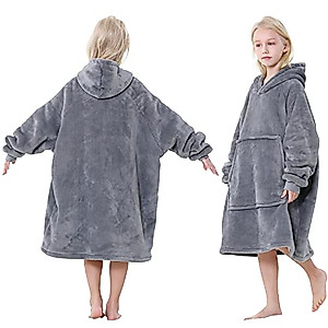 huayoute Oversized Blanket Hoodie Kids Wearable Blanket Sweatshirt for Teens Boys Girls,Super Soft Warm and Cozy Hooded Blanket Thick Flannel Blanket with Sleeves and Giant Pocket(Grey