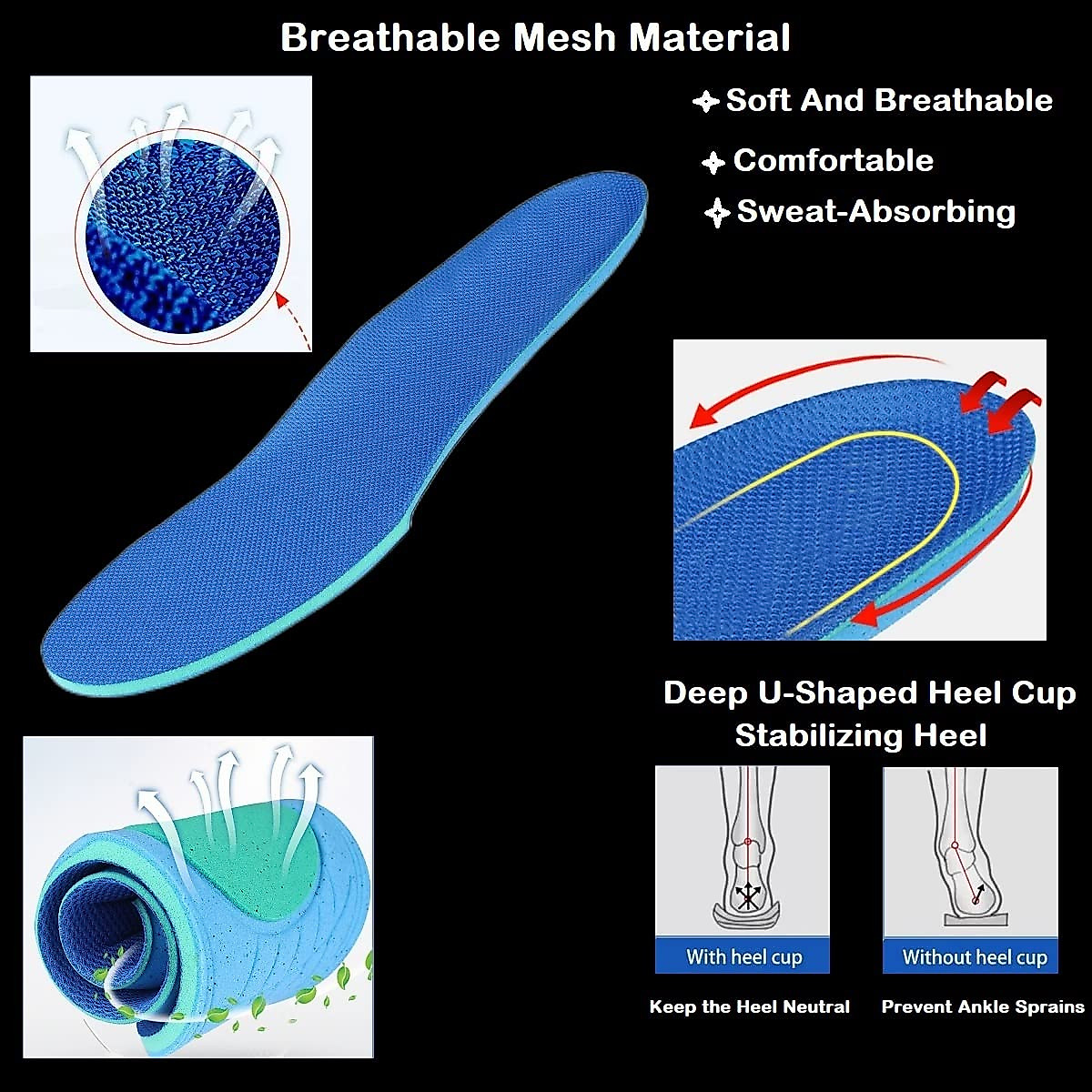 2 Pair -Shoe Inserts for Mens Womens Kids Replacement Insoles for Work Boots Sneaker, Cushion Shock Absorbing Comfort Breathable Inner Soles (Women 10-12 Men 9-11)