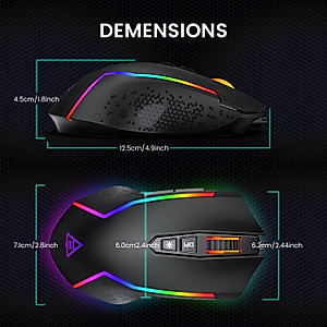 EKSA Gaming Mouse, Computer Mouse with 7 Programmable Buttons, Wired Gaming Mice with Chroma RGB 6 Backlit & Adjustable 8000DPI for Windows PC Gamers
