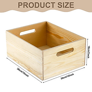 Menkxi Large Wooden Box with Hand Holes, 15 x 12 x 7 Inches Pine Wood Box Unfinished Wooden Box for DIY Craft Arts Hobbies and Home Storage