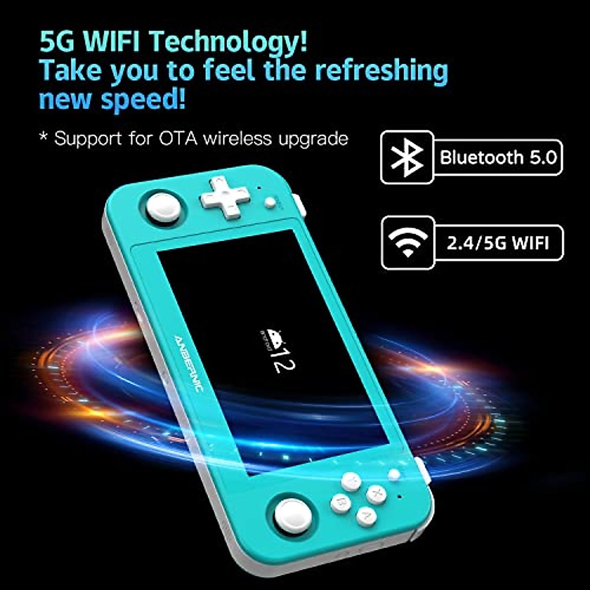RG505 Handheld Game Console, Android 12 System Unisoc Tiger T618 CPU 4.95 Inch OLED Touch Screen With 128G TF Card 3172 Games Support 5G WIFI 5.0 Bluetooth (Turquoise)