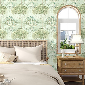 Livebor Floral Peel and Stick Wallpaper Green Floral Contact Paper 17.7inch x 118.1inch Tree Wallpaper Peel and Stick Green Floral Wallpaper for Bedroom Self Adhesive Removable Wall Paper Decorative