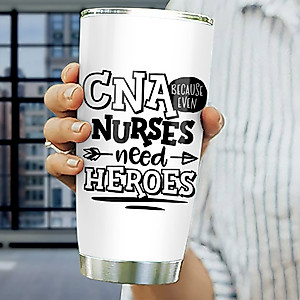 CHICKOR Cna Coffee Mugs Travel 20 Oz With Lid, Because Even Nurses Need Heroes Stainless Steel Nurse Themos, National Nurses Day Gifts for Practioner Labor Women, Inspiration Gift White Themed