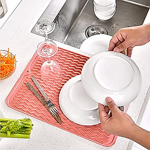 Kitchen Silicone Dish Drying Mat, Non-Slip Heat Resistant Pad for Sink Bar Bottle Cup, Dishwasher Safe(12x16")