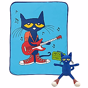 Jay Franco Pete The Cat Rock Out Mini Pillow Buddy and 46 Inch x 60 Inch Throw Set - Kids Super Soft 2 Piece Blanket Set