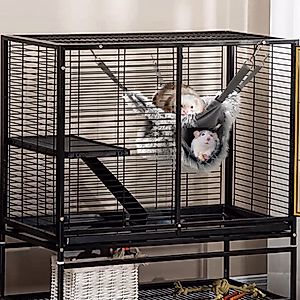 FULUE Ferret Rat Plush Hammock, Ferret Soft Bed Hammock Sugar Glide Cage Accessories for Ferret Rat Guinea Pig Chinchilla Squirrel Toy for Cage 13inch (Grey)