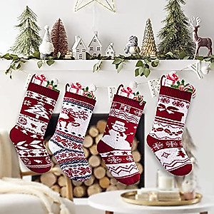 chfine Christmas Stockings,4 Pack 18 Inches Red Large Personalized Christmas Stockings Fireplace Hanging Decorations for Family Holiday Season