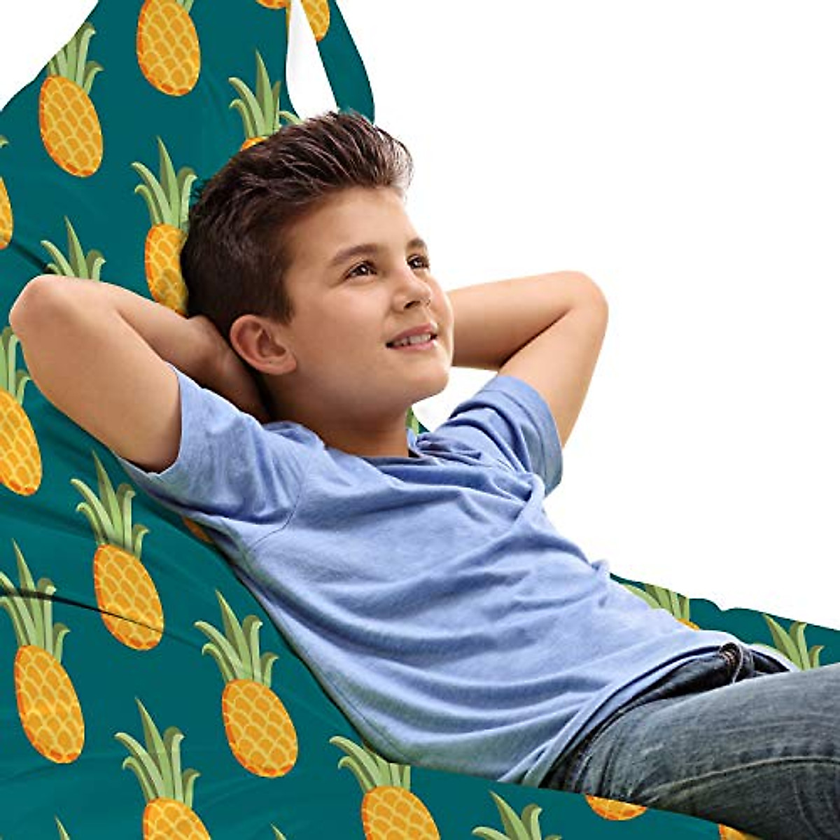 Lunarable Pineapple Lounger Chair Bag, Hipster Design Like Fruits Tropical Delicious Exotic Juicy Vitamins, High Capacity Storage with Handle Container, Lounger Size, Petrol Blue and Marigold