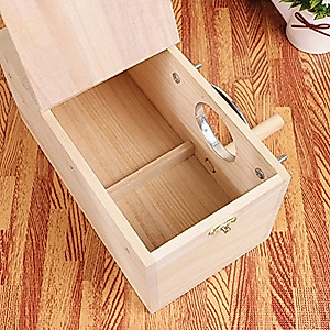 POPETPOP Wooden Bird Nesting Box, Parrot Clear View Window, Lovebirds Breeding Box, Bird Nesting Feeding Station House - Size S (Left or Right Open Window)