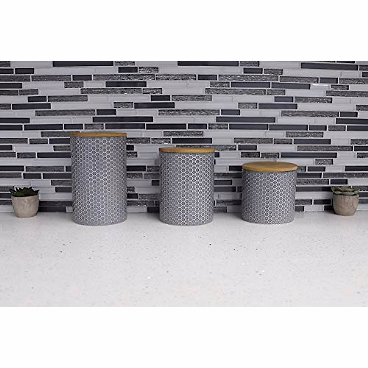 Home Basics Large Honeycomb Design Kitchen Canister (Grey) Modern Canister Sets For Kitchen Counter | With Bamboo Lid | Perfect For Storing Dry Food, Baking Staples, Snacks, and More