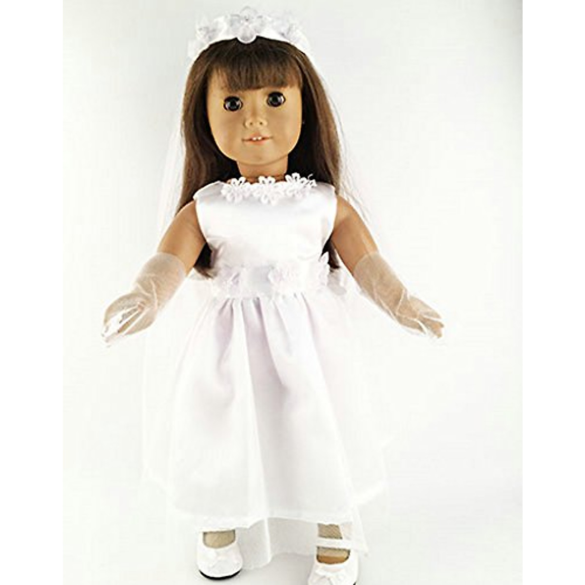 TianBo 1 Set Quality Handmade 18 Inch Doll White Bride Wedding Dress with Headband for 18 Inch Dolls Party Gown Dress Clothes Outfits and Hair Accessories