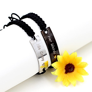 Uloveido His Hers Couples Bracelets Crazy and Weirdo Matching Set Anniversary Promise Gifts Stainless Steel 2pcs Bracelet Set