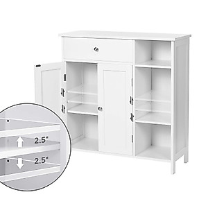 VASAGLE Bathroom Floor, Freestanding Storage Cabinet with Drawer, 3 Open Compartments, Adjustable Shelves, 11.8 x 29.5 x 31.5 Inches, Matte White UBBC142W01
