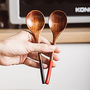 Cooking Spoons 4 Pcs Creative Japanese Style Wooden Spoon Teaspoons Handmade Wood Iced Tea Spoons Small Stirring Spoon Espresso Mixing Spoons Table Spoons