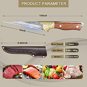 Purple Dragon Fish Fillet Knife 5" Razor Sharp Blade Japanese Premium Steel, Brisket Trimming Knives for Filleting and Boning,Wooden Handle,with Protective Sheath, Gift Idea