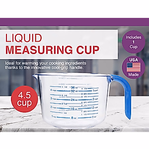 Arrow Home Products Plastic Measuring Cups for Liquids, 4.5 Cups - With Cool-Grip Handle - BPA-Free, Stackable Measuring Cups with Spout and Clear Measurements - Microwave and Dishwasher Safe