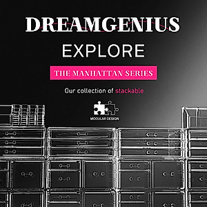 DreamGenius Makeup Organizer 4 Pieces Acrylic Makeup Storage Organizer Box with 9 Drawers for Lipstick Jewerly and Makeup Brushes, Stackable Cosmetic Display Cases for Dresser and Bathroom Countertop