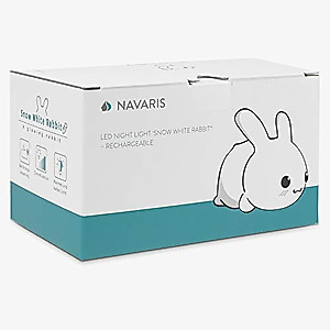 Navaris Bunny Night Light for Kids - Rechargeable Dimmable LED Lamp for Baby Nursery, Girls or Boys Bedroom - BPA-Free Silicone - Snow White Rabbit