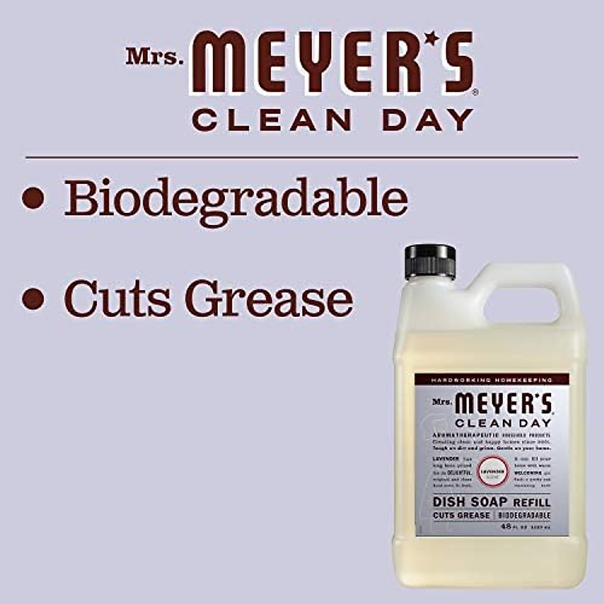MRS. MEYER'S CLEAN DAY Liquid Dish Soap Refill Lavender, 48 Fl Oz (Pack of 2)