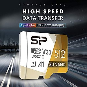 Silicon Power 512GB Micro SD Card U3 SDXC microsdxc High Speed MicroSD Memory Card with Adapter for Nintendo-Switch, Steam Deck, DJI Pocket 2 and Drone