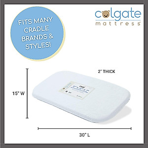 Colgate Mattress Cradle & Bassinet Mattress - GREENGUARD Gold Certified, Reversible Bassinet Pad with 2” Thickness, Wrapped in Waterproof Quilted Cover - 15” X 30” X 2”