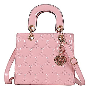 Qiayime Shiny Patent Leather Women Purses and Handbags Ladies PU Chain Fashion Top Handle Satchel Shoulder Crossbody Totes Bags (Large pink)