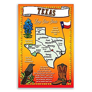 U.S. State Map Postcard Set. 50 modern post card variety pack. Illustrated postcards with maps of all fifty states of the United States of America. Made in USA.