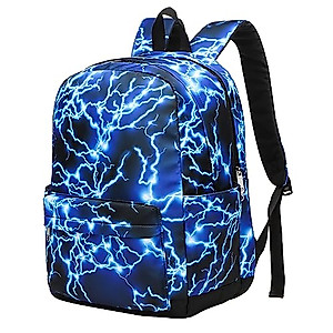 BLUEFAIRY Boys Backpack for Teens Kids Elementary Middle School Bags Child Bookbags Lightning Bookbag Laptop Teenagers Lightweight Travel Gifts Mochila para Niños17 Inch (Blue)