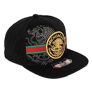 Mexican Hat Mexico State Federal Name Embroidered Snapback Flat Bill Baseball Cap (State-Michoacan) Black