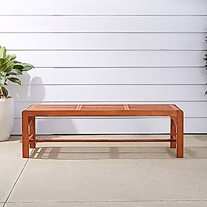 Vifah V1400 Malibu Red Brown 5Ft Rustic Eucalyptus Wooden Backless Bench for 3 Seater in Entry Way