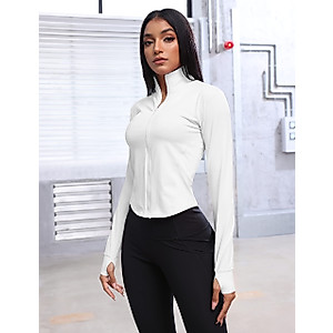 UANEO Workout Tops for Women Cropped Workout Jackets for Women Yoga Athletic Jacket (White-S)