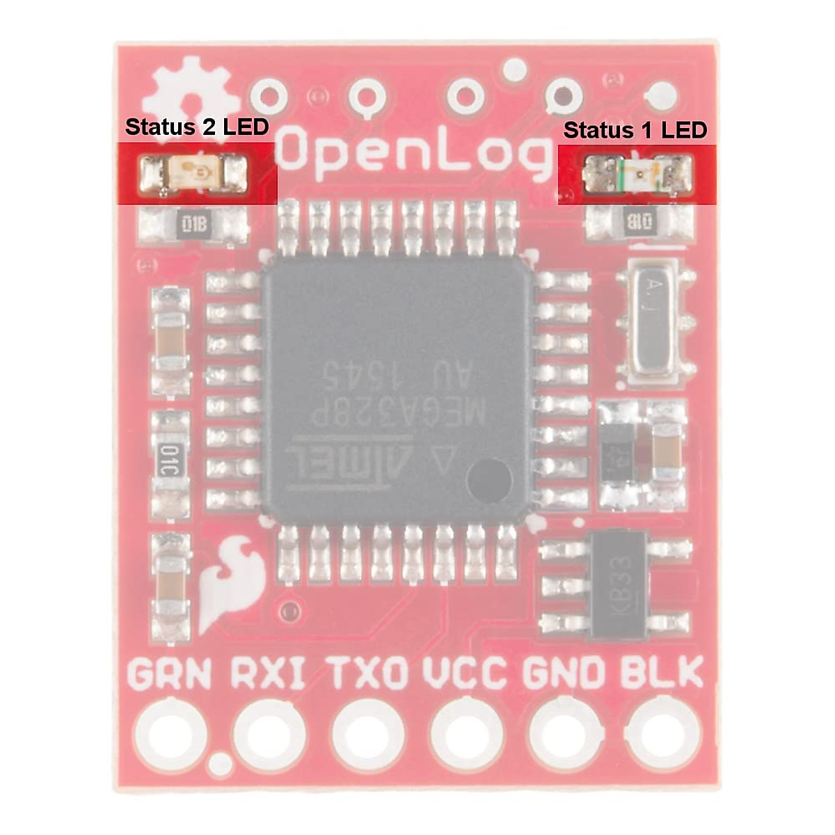 SparkFun OpenLog Open-source data logger works over a simple serial connection Supports microSD FAT16/32 cards up to 32GB Configurable baud rates up to 115200bps Preprogrammed ATmega328 and bootloader