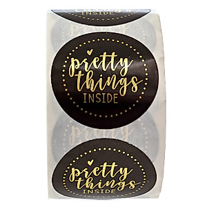 Black and Gold Foil Pretty Things Inside Stickers / 500 Sticker Roll / 1.5" Round Label/Small Business Online Retailer Labels