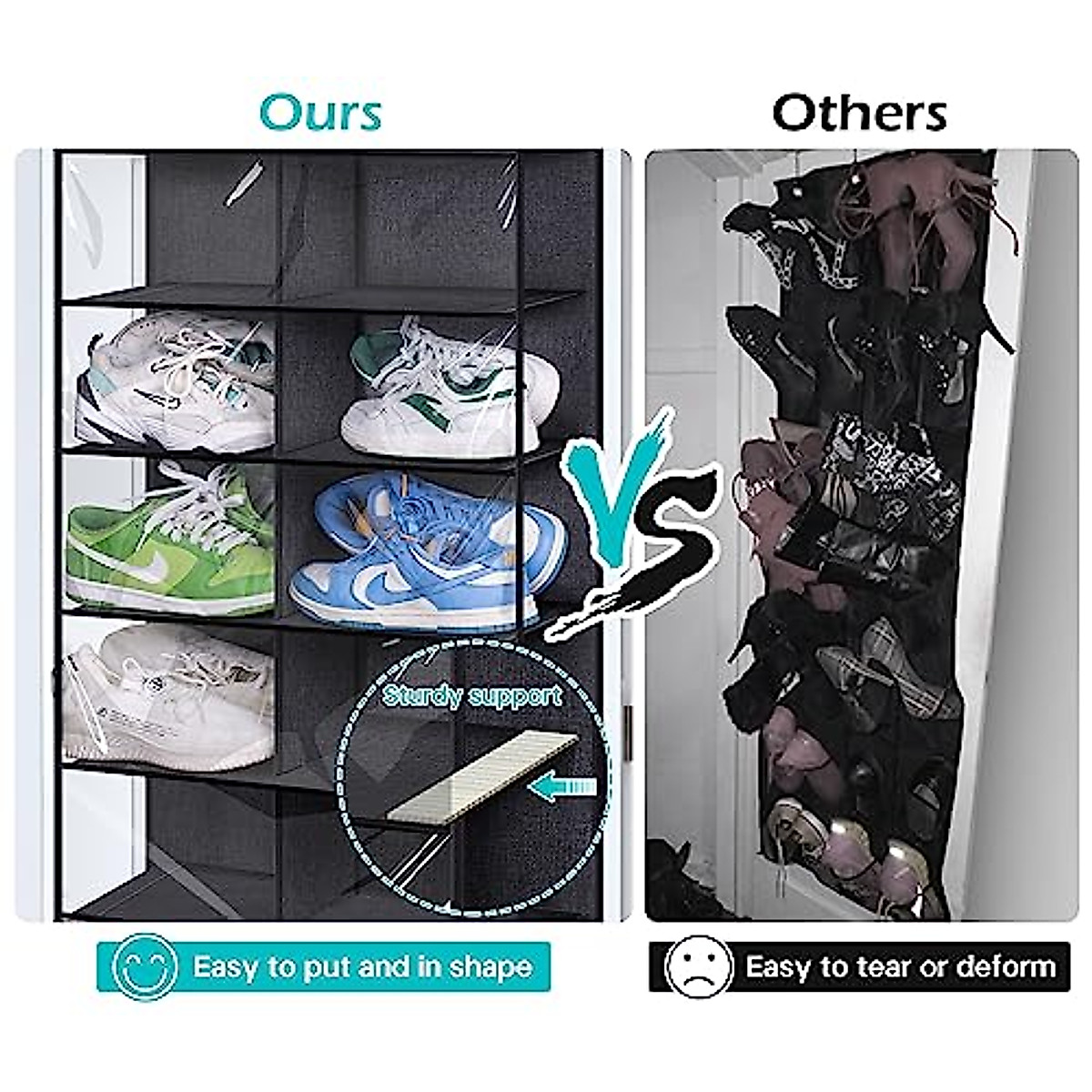 MISSLO Over the Door Shoe Rack for Door fit 14 Pairs Dustproof Over the Door Shoe Organizer Hanging for Closet Storage