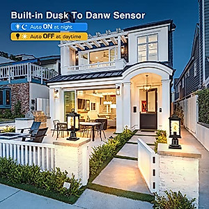 VIANIS Dusk to Dawn Outdoor Post Light with Pier Mount Base, Waterproof Lamp Post Light Fixture, Black Aluminum 3-inch Exterior Post Lamp with Tempered Glass for Driveway, Backyard, Patio, Garden