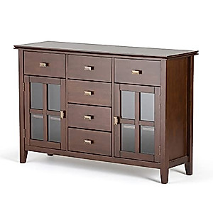 SIMPLIHOME Artisan Solid Pine Wood 54 inch Contemporary Sideboard Buffet Credenza in Russet Brown features 2 Doors, 6 Drawers and 2 Cabinets with Large storage spaces