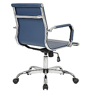 LeisureMod Harris Modern Adjustable Swivel Leather Task Office Chair, Navy Blue