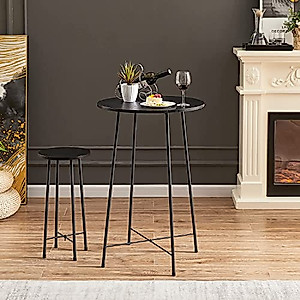 VECELO Round Bar Table, Classic Bistro Pub Furniture,Small Spaces Saving for Dining Room Breakfast,Coffee, Easy to Assemble, Black