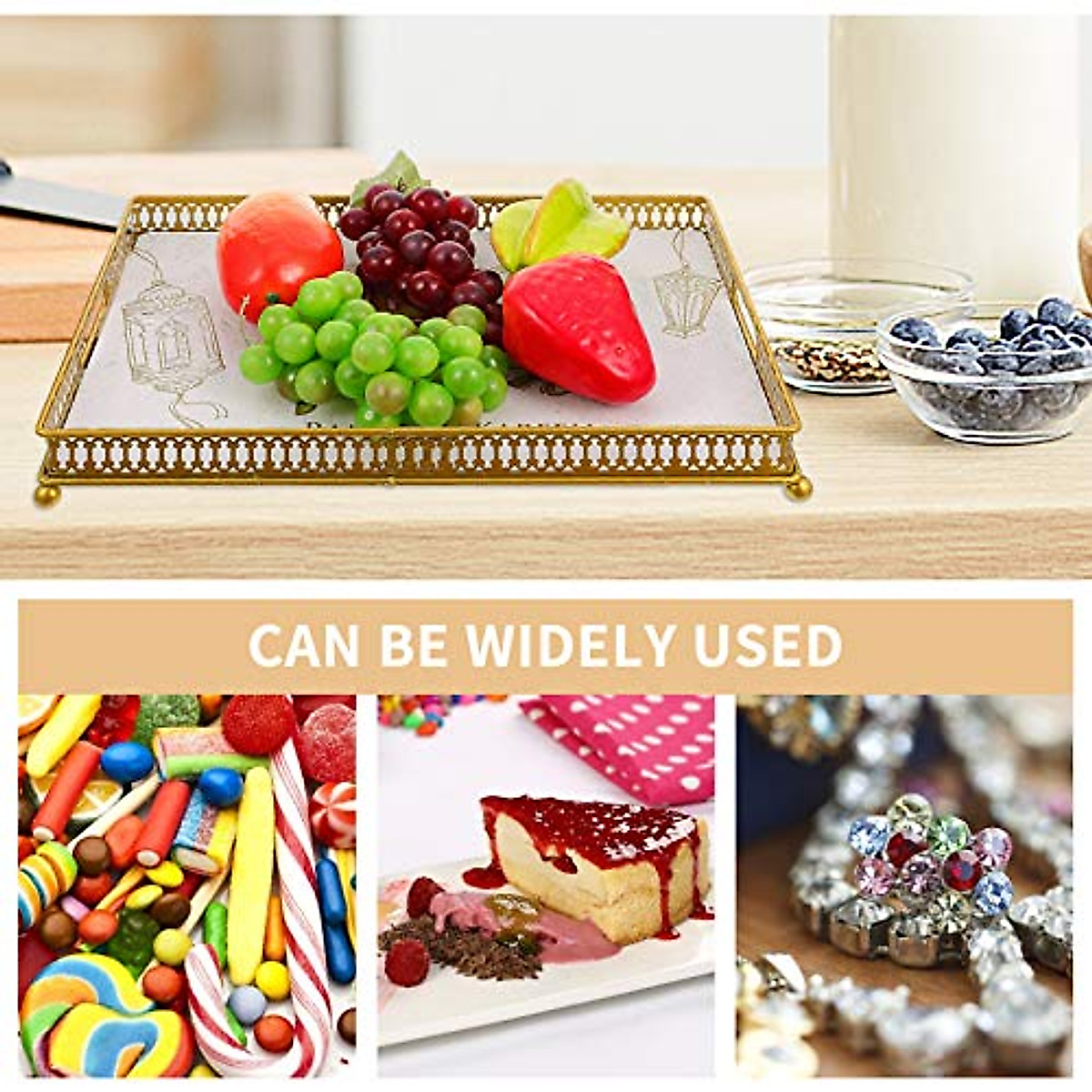 VALICLUD Golden Coffee Tea Serving Tray Eid Ramadan Food Tray Muslim Islam Mubarak Snake Plate Mubarak Dessert Plate Ramadan Mubarak Eid Decor Tray for Home Party Food Serving Dish