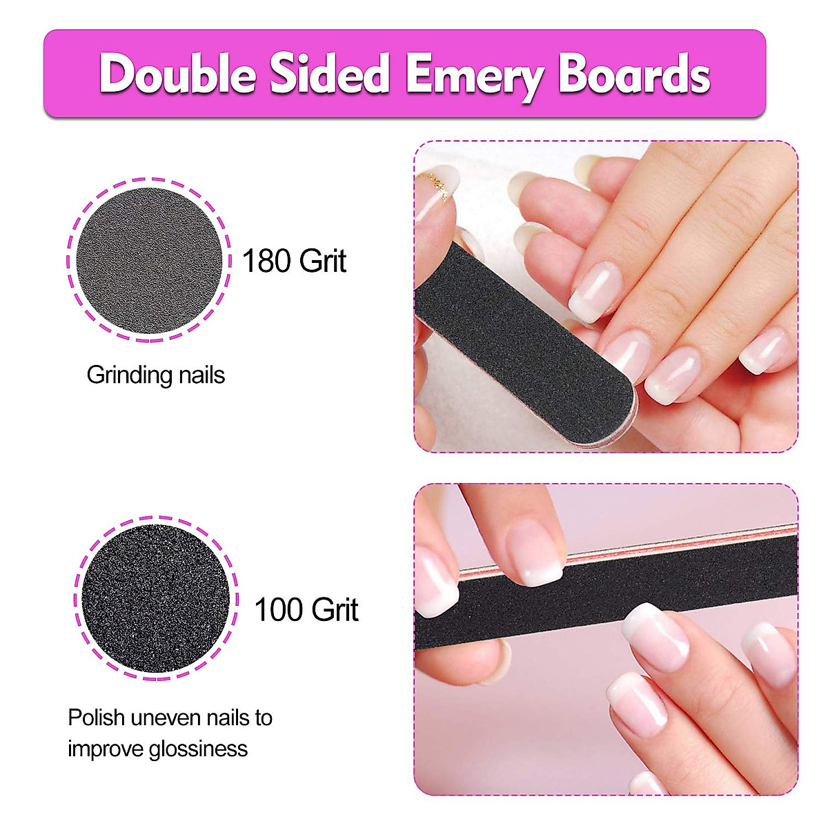 Nail File and Buffer, Wosweet Professional Manicure Tools Kit 6pcs Rectangular Art Care Buffer Block 6pcs 100/180 Grit Doublesided Nail Files 1pcs Purple 180/240 Emery Board