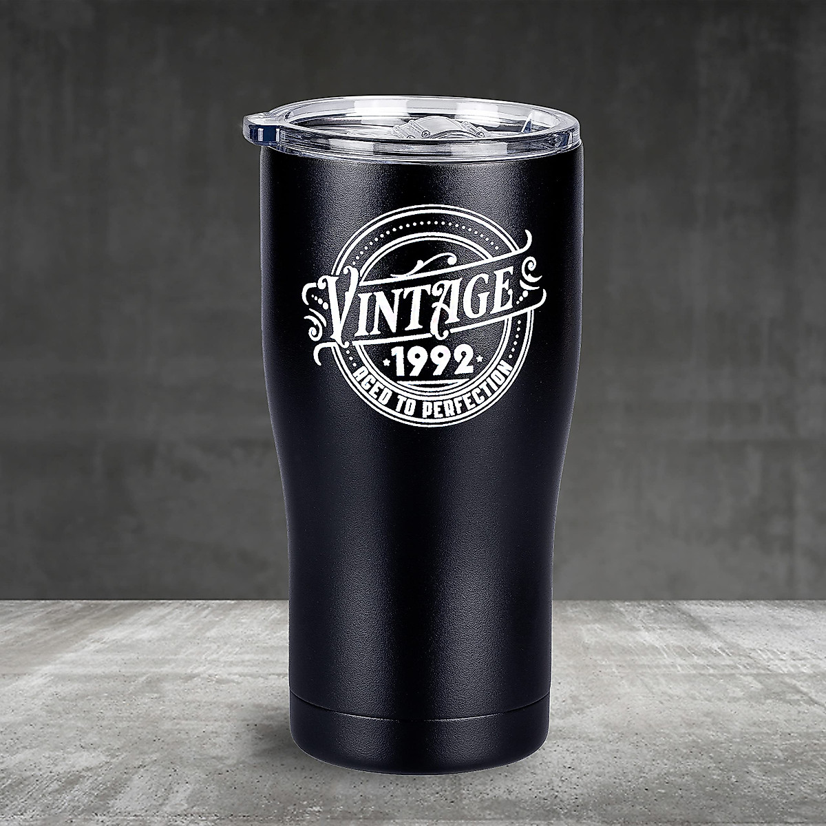 Larura Vintage 1992 Tumbler - 30th Birthday Gifts for Men Women - Insulated Stainless Steel Tumblers - 30 Year Old Birthday Gifts for Men Women - 30th Party Decorations for Him or Her (Black, 20 oz)