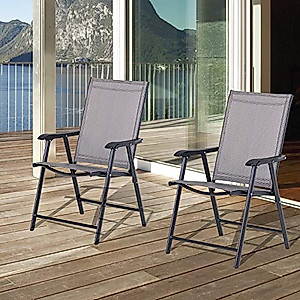Outsunny Folding Outdoor Patio Chairs Set of 2 Stackable Portable for Deck, Garden, Camping and Travel