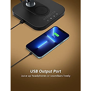 Gteetoo LED Desk Lamp with Wireless Fast Charger, Office Desk Light with USB Charging Port, 5 Color Temperatures & 5 Brightness Levels, Night Light Mode, 1 Hour Timer, Black