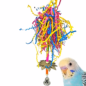 Bonka Bird Toys 1370 Foraging Stand Small Bird Toy Crinkly Chew Shred Paper Natural Woven Palm Leaf Flower Wood Bead Plastic Cockatiel Parakeet Conures