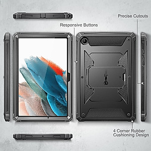 Fintie Shockproof Case for Samsung Galaxy Tab A8 10.5 Inch 2022 Model (SM-X200/X205/X207), Tuatara Rugged Unibody Hybrid Full Protective Bumper Kickstand Cover w/Built-in Screen Protector, Black